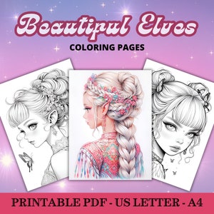 BEAUTIFUL ELVES - 24 Coloring Pages, Coloring Book for Adults and Kids ...