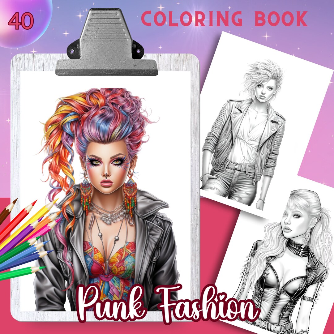 PUNK FASHION, 40 Coloring Pages, Coloring Book for Adults and Kids ...