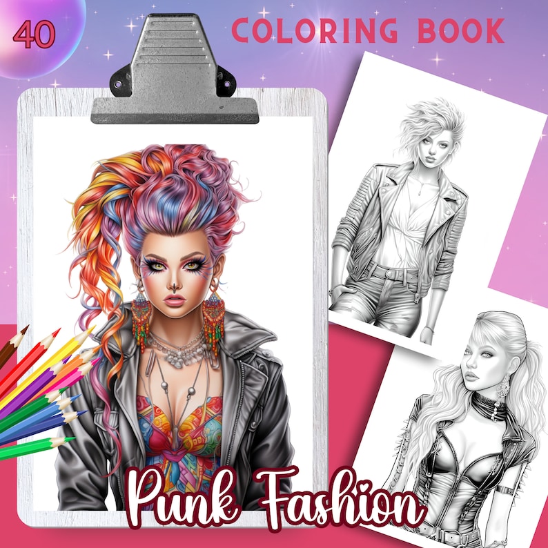 PUNK FASHION 40 Coloring Pages Coloring Book for Adults and - Etsy