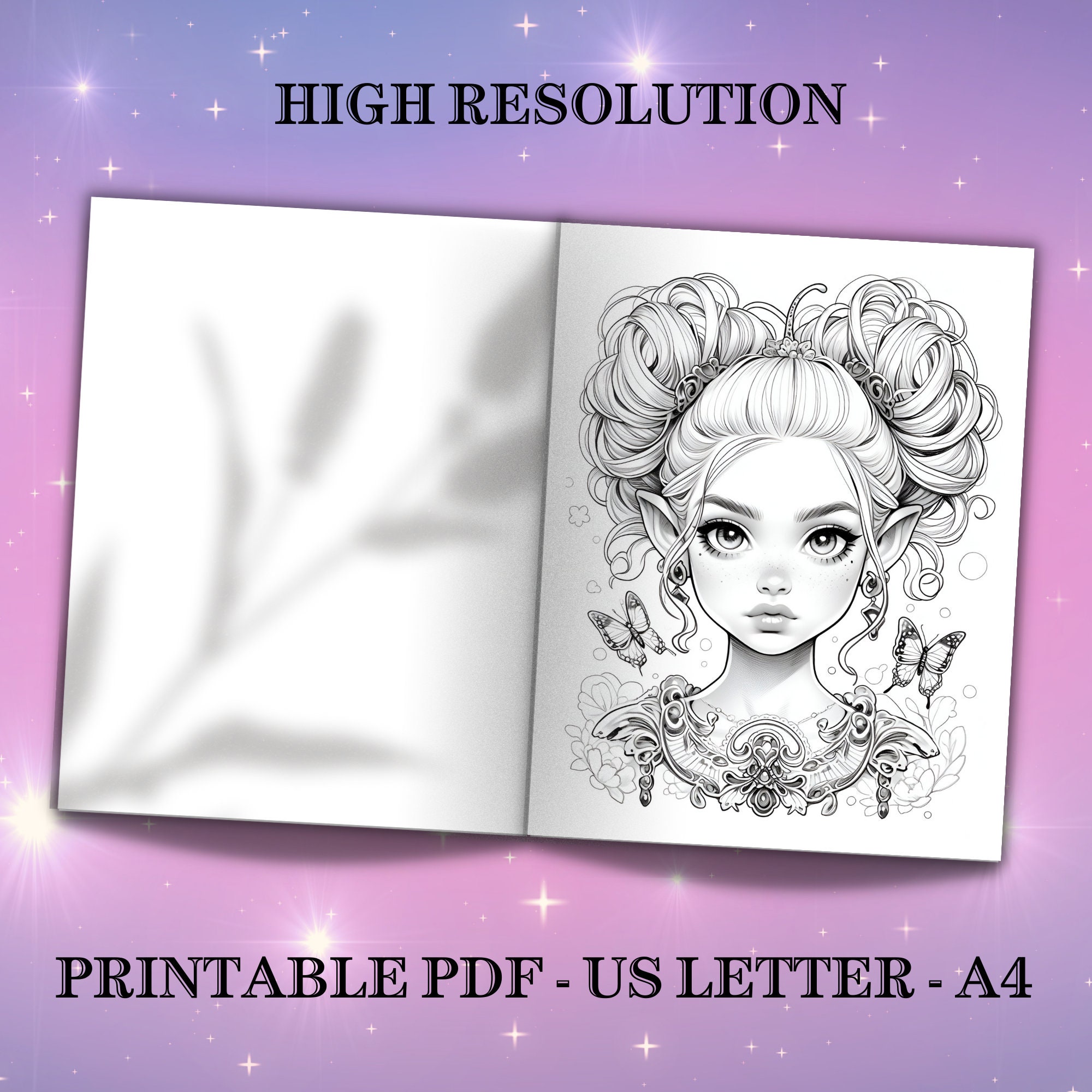 BEAUTIFUL ELVES - 24 Coloring Pages, Coloring Book for Adults and Kids ...