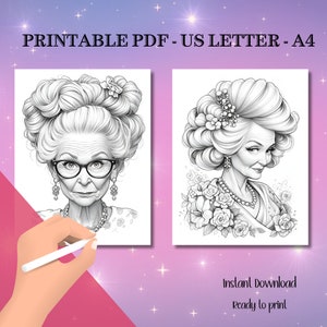Pretty OLDER LADY, 25 Coloring Pages, Coloring Book for Adults ...