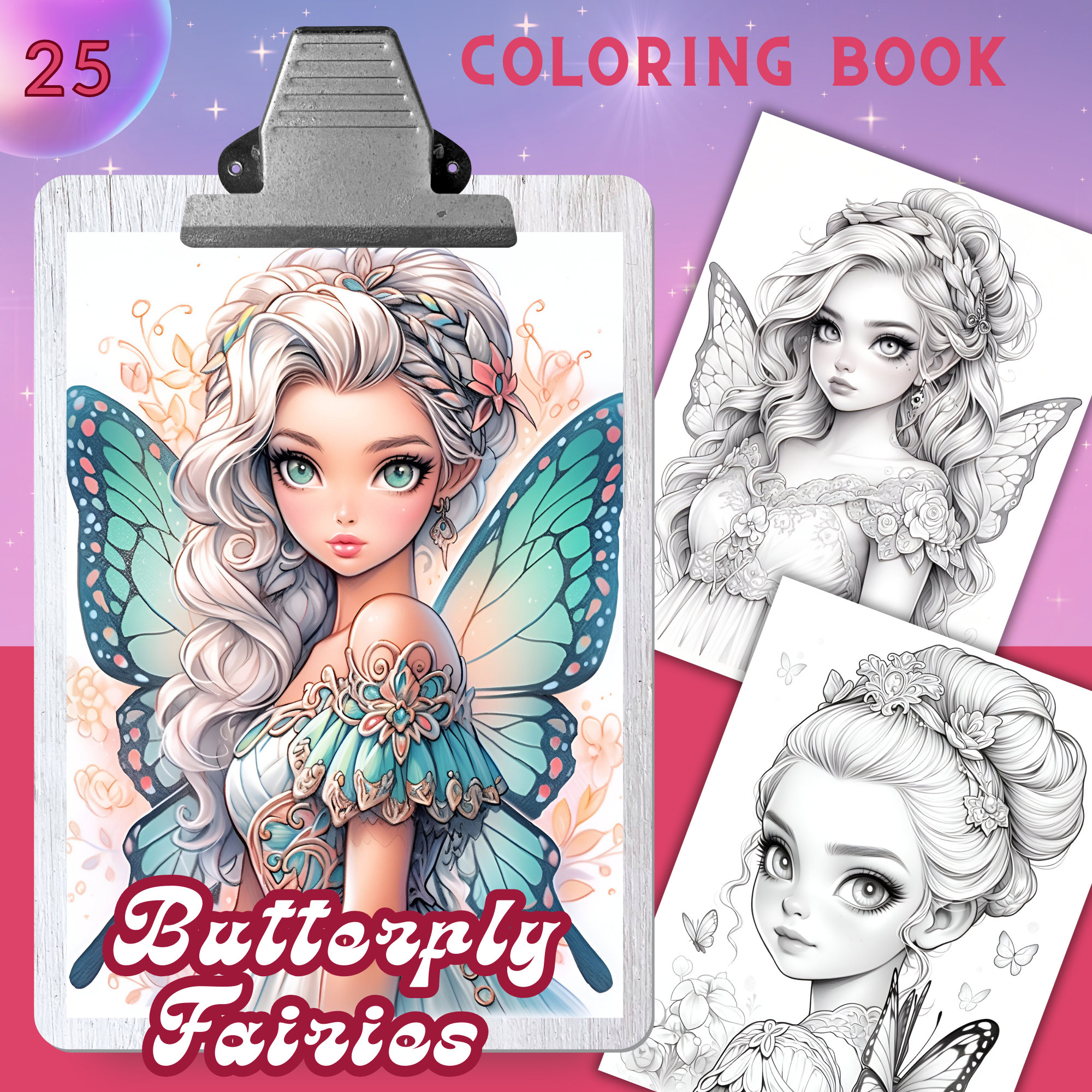 BUTTERFLY FAIRIES - 25 Coloring Pages, Coloring Book for Adults and ...
