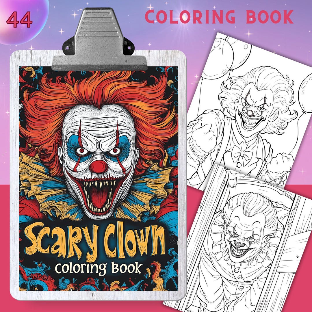 SCARY CLOWNS Coloring Book, 44 Coloring Pages for Adults and Kids ...