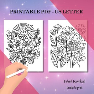 44 Coloring Pages, BOHO FLOWERS, Coloring Book for Adults and Kids ...