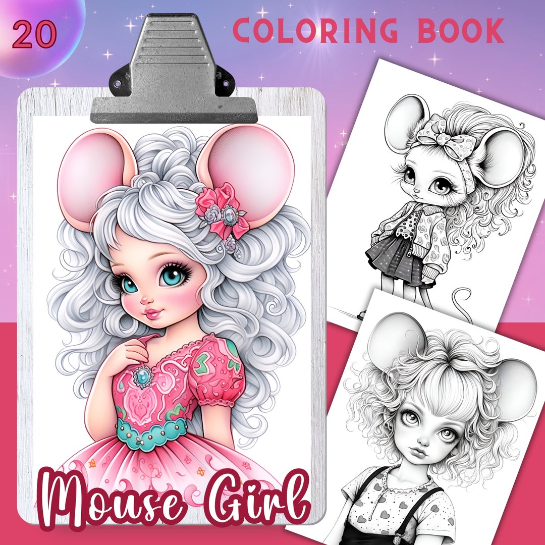 20 Coloring Pages, MOUSE GIRLS, Coloring Book for Adults and Kids ...