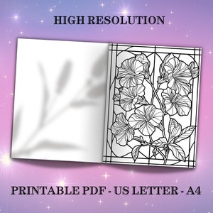 STAINED GLASS Flowers, 44 Coloring Pages, Coloring Book for Adults and ...