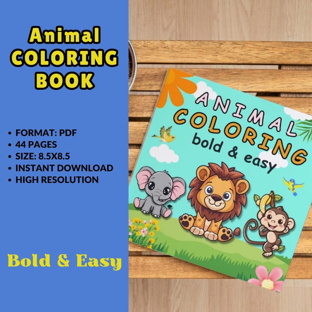 44 Coloring Pages, ANIMALS Bold & Easy, Coloring Book for Adults and ...