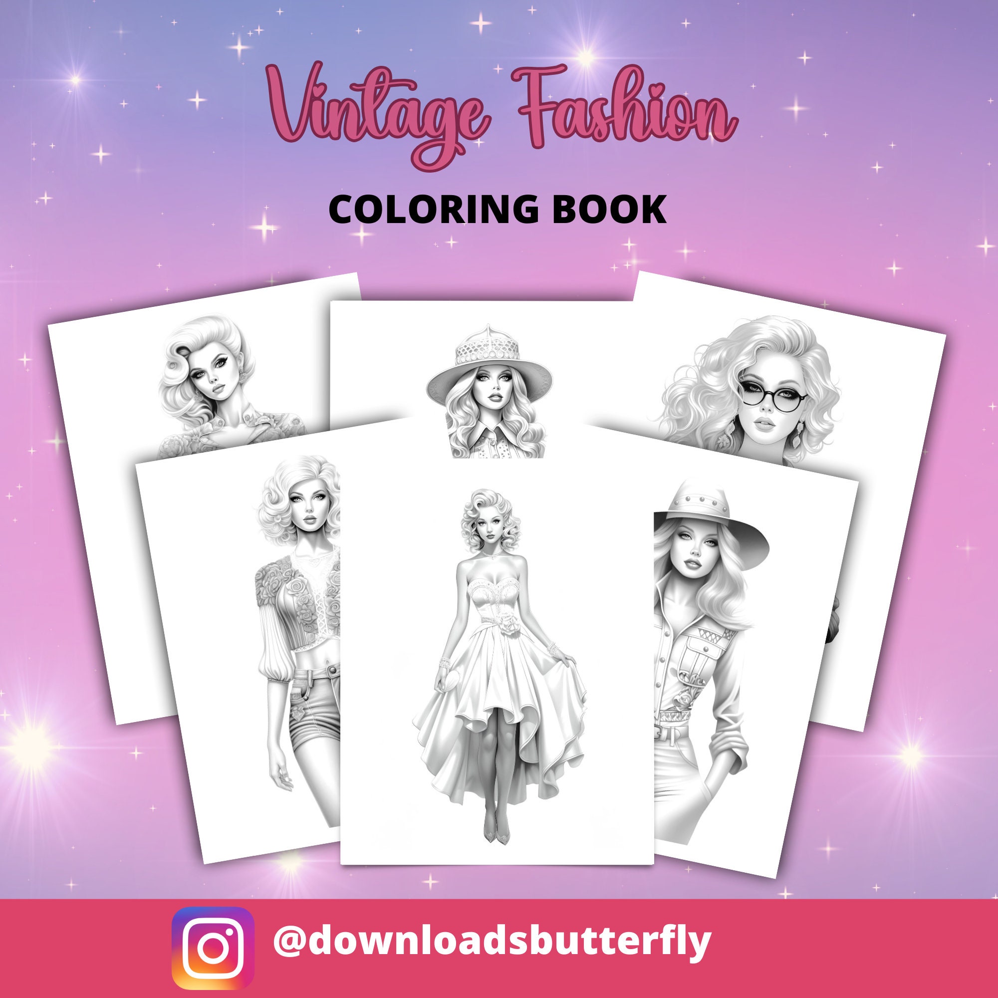Vintage Fashion 40 Coloring Pages Coloring Book for Adults - Etsy