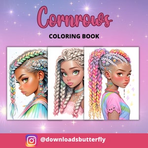 CORNROWS HAIRSTYLES - 33 Coloring Pages, Coloring Book for Adults and ...