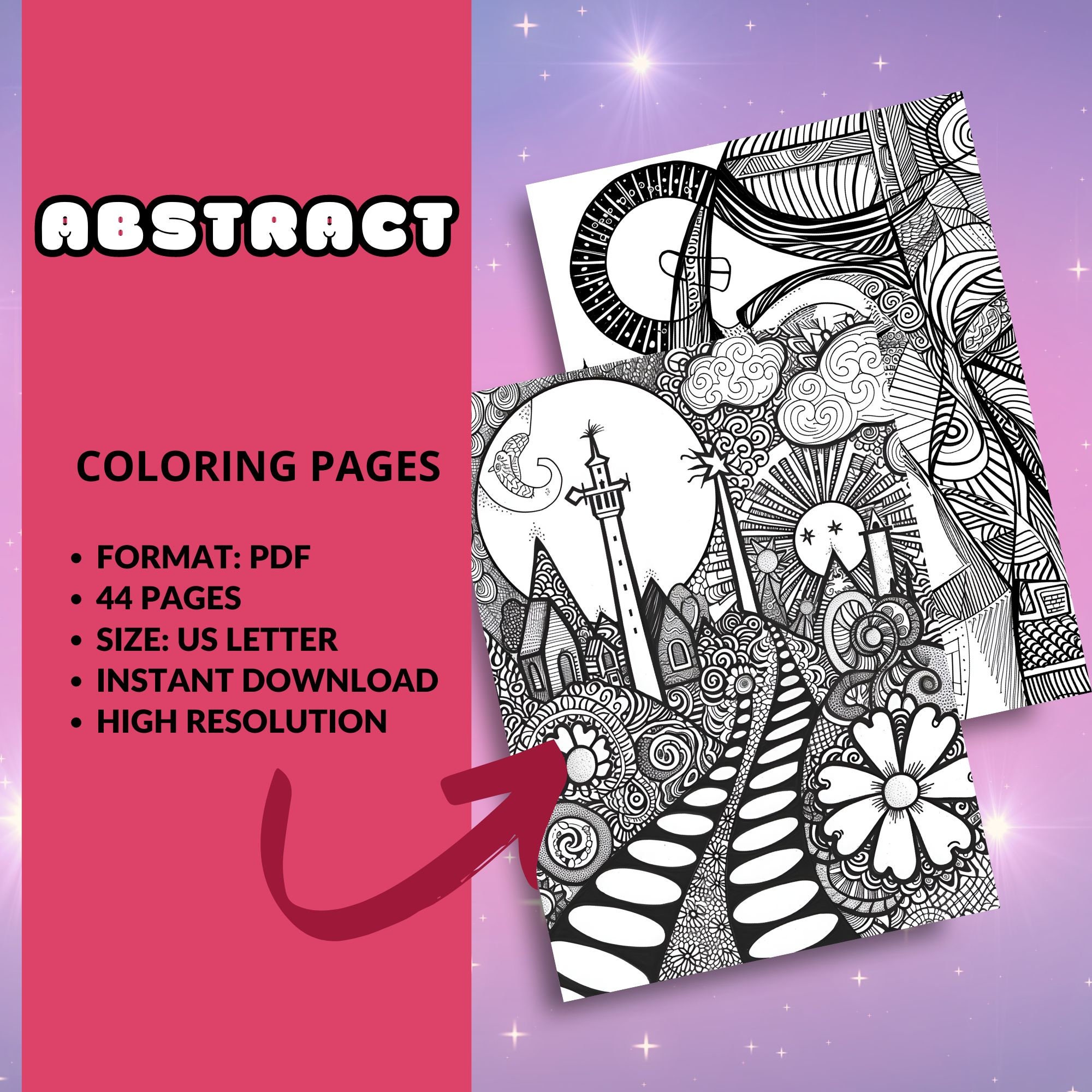 ABSTRACT, 44 Coloring Pages, Coloring Book for Adults and Kids, Stress ...