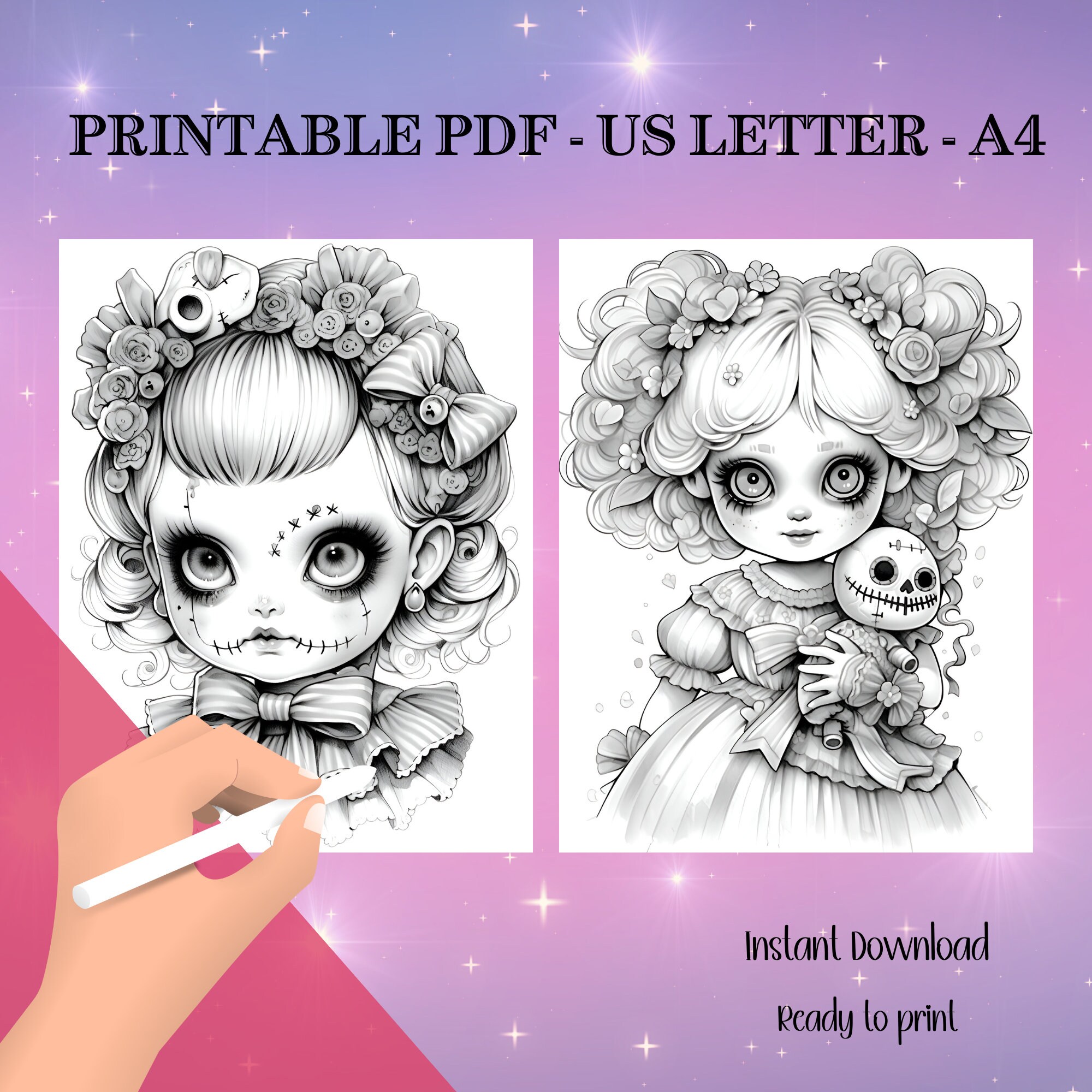Cute CREEPY DOLLS Coloring Book, 42 Coloring Pages for Adults and Kids ...