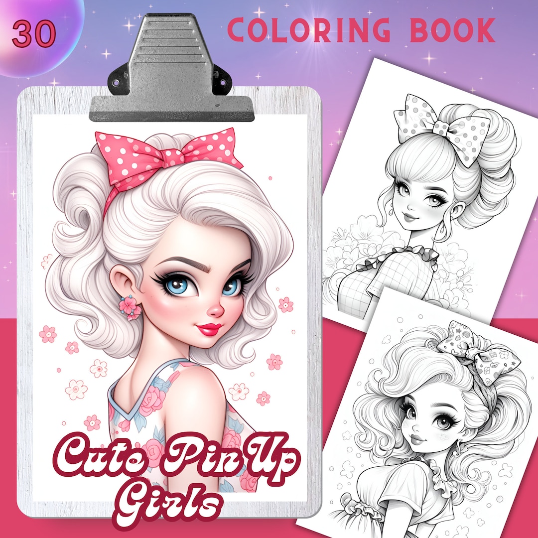 Cute PIN UP Girls Coloring Book, 30 Coloring Pages for Adults and Kids ...