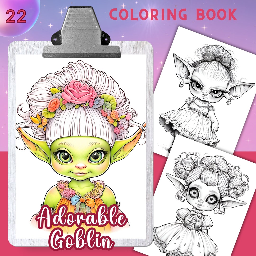 22 Coloring Pages, ADORABLE GOBLIN, Adult Coloring Book, 8.5x11 and A4 ...