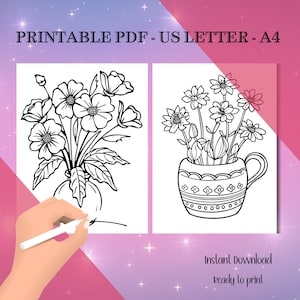 43 Coloring Pages, RELAXING FLOWERS, Coloring Book for Adults and Kids ...
