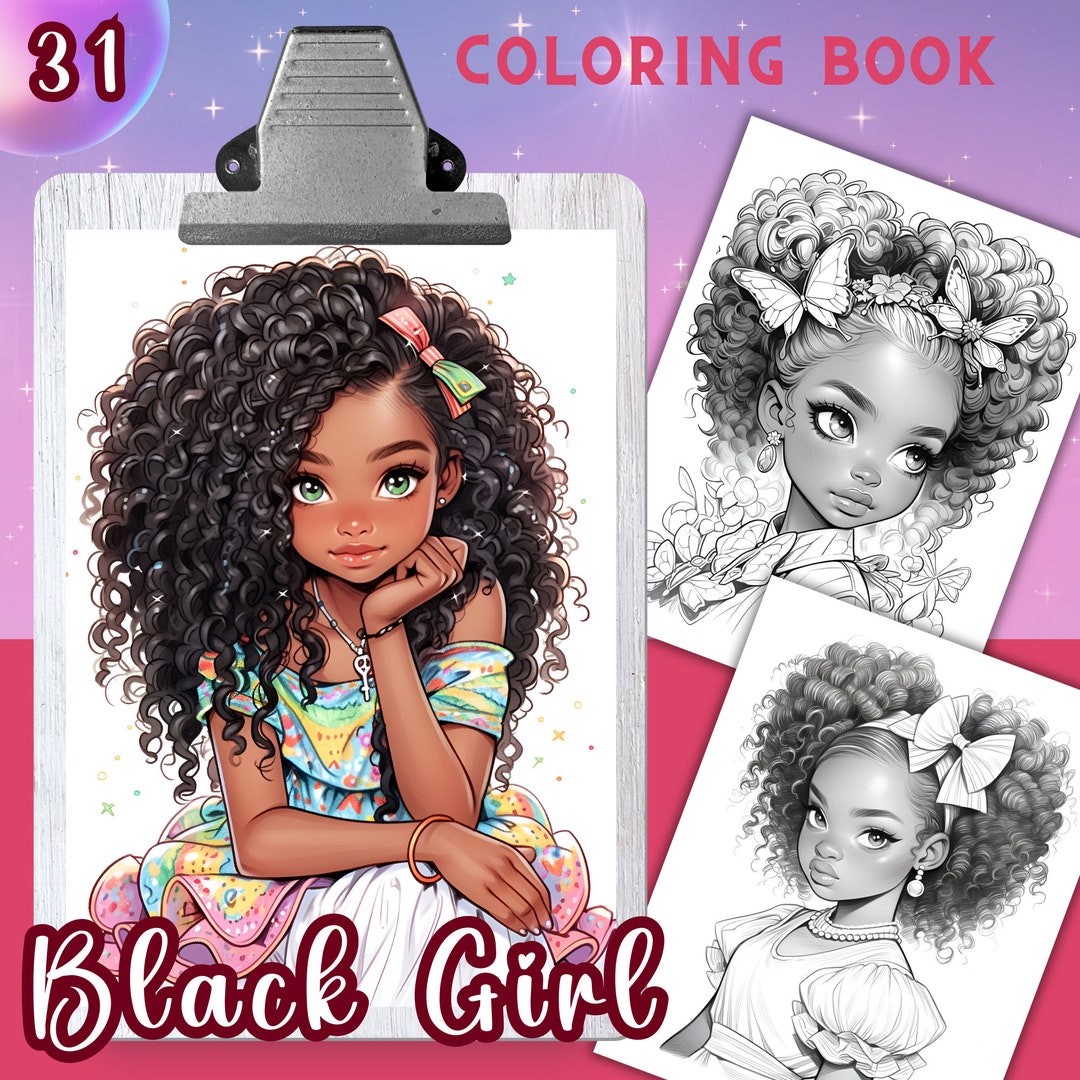 BLACK GIRL Coloring Book, 31 Coloring Pages for Adults and Kids ...
