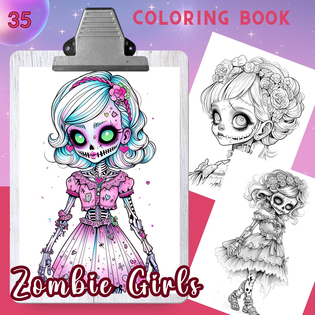 ZOMBIE GIRLS Coloring Book, 35 Coloring Pages for Adults and Kids ...