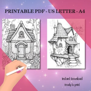 FAIRY HOUSES Coloring Book, 35 Coloring Pages for Adults and Kids ...