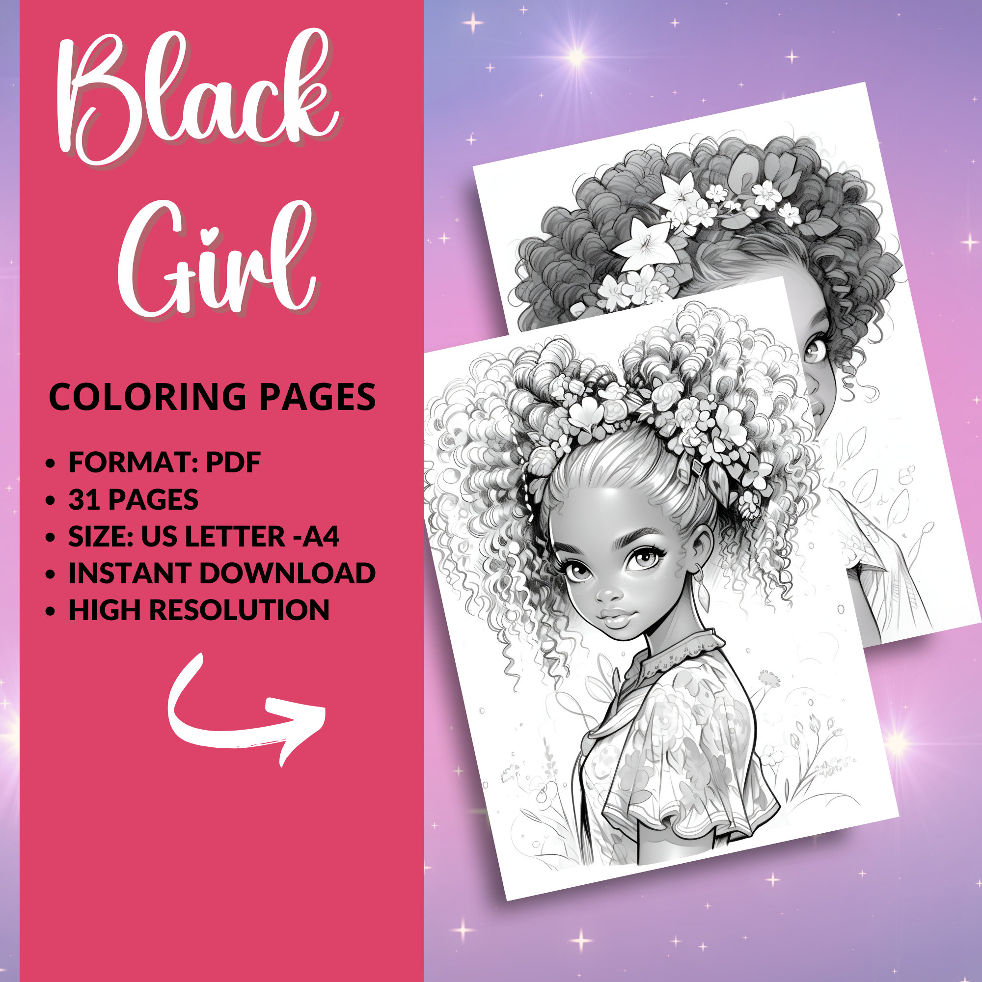 BLACK GIRL Coloring Book, 31 Coloring Pages for Adults and Kids ...