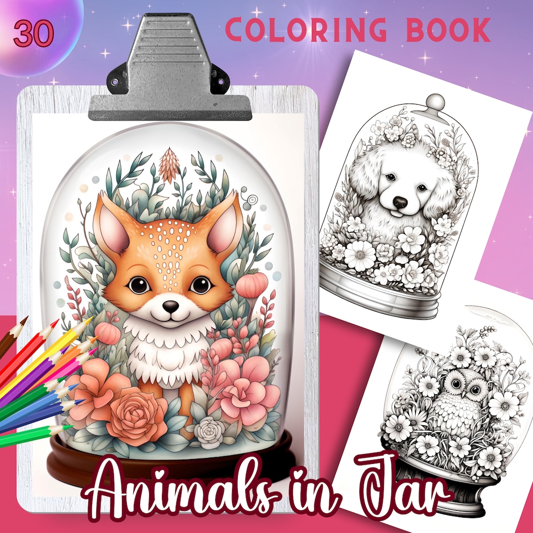 Animals in a Jar Coloring Book, 30 Coloring Pages, Coloring Book for ...