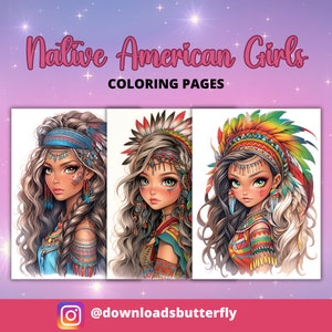 NATIVE AMERICAN Girls - 35 Coloring Pages, Coloring Book for Adults and ...