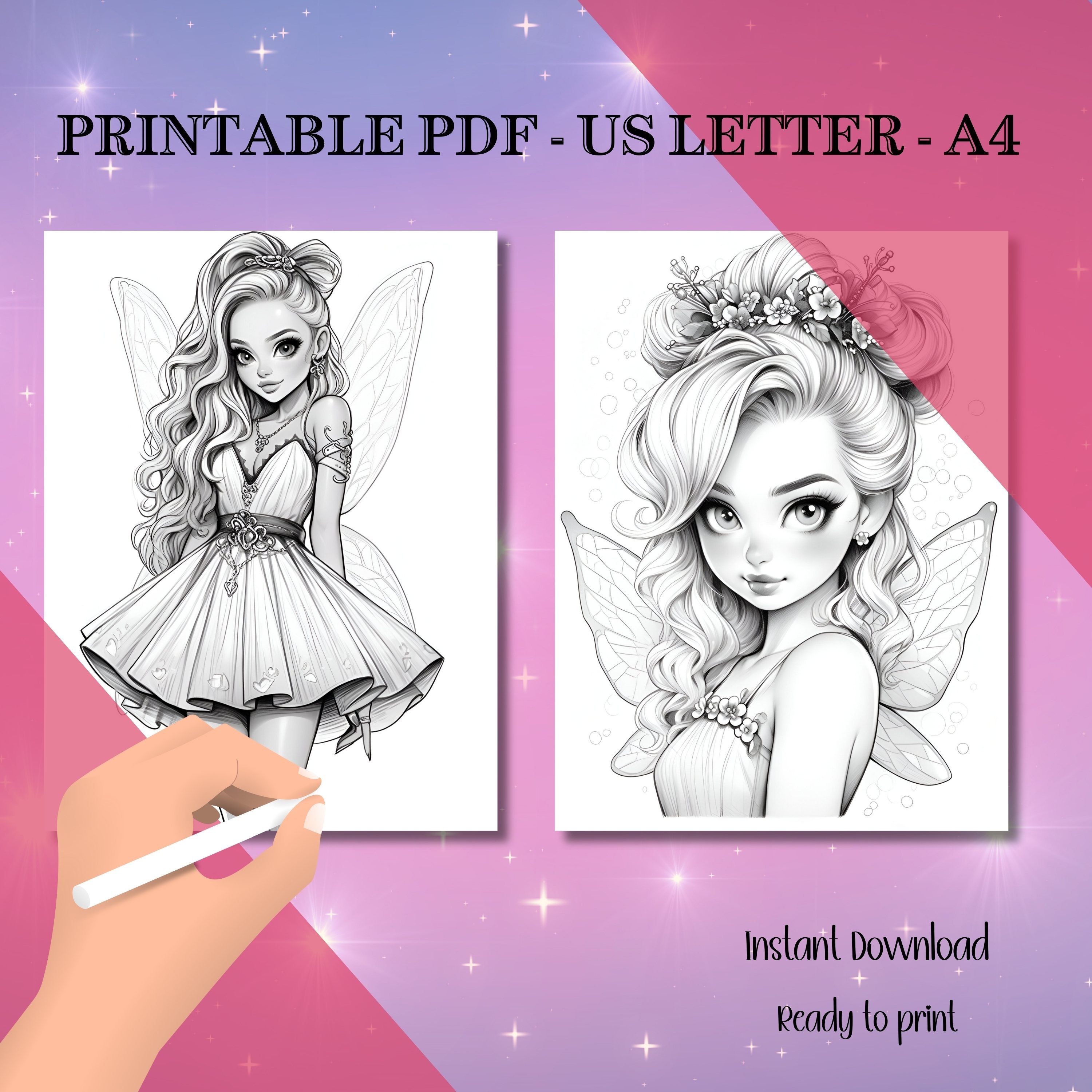PINUP FAIRIES - 25 Coloring Pages, Coloring Book for Adults and Kids ...