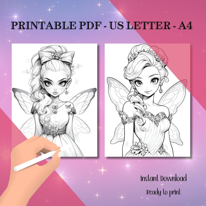 PINUP FAIRIES - 25 Coloring Pages, Coloring Book for Adults and Kids ...