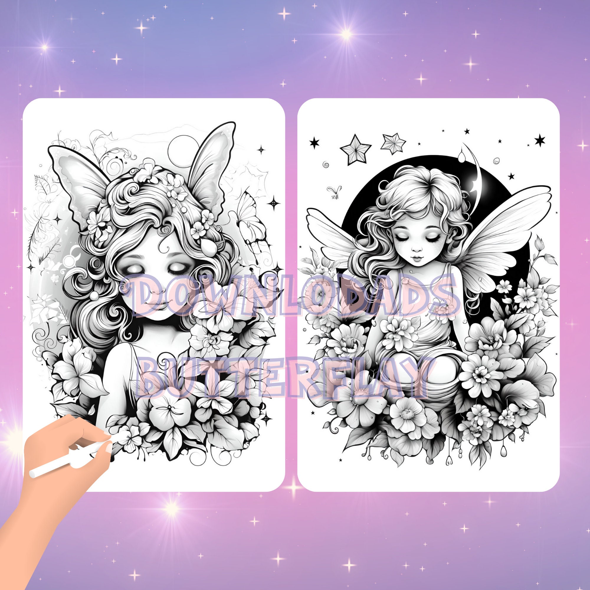 Moon Fairies Coloring Book, 20 Coloring Pages, Coloring Book for Adults ...