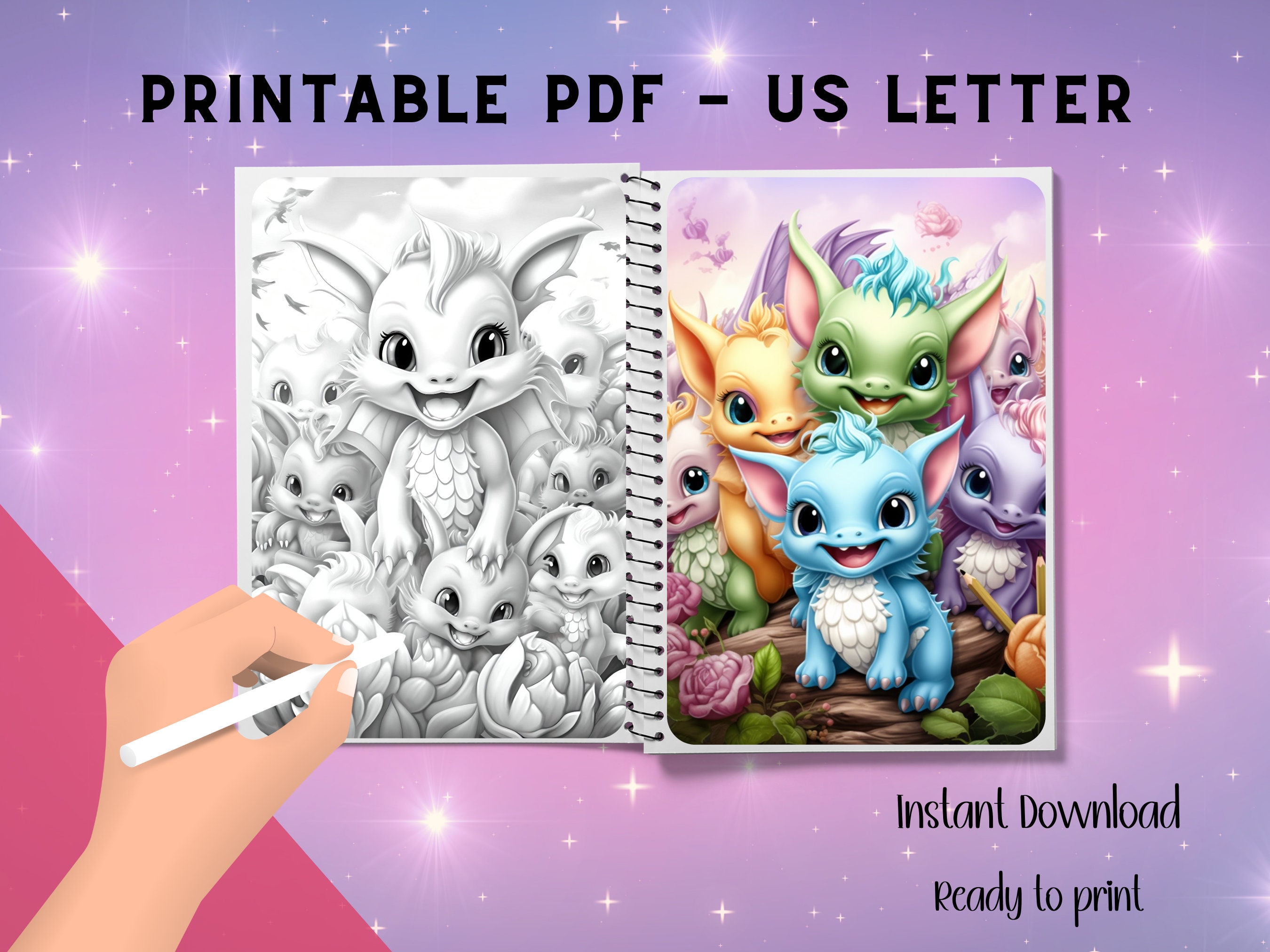 25 Baby Dragons Printable Adult Coloring Book Cute Dragon - Etsy