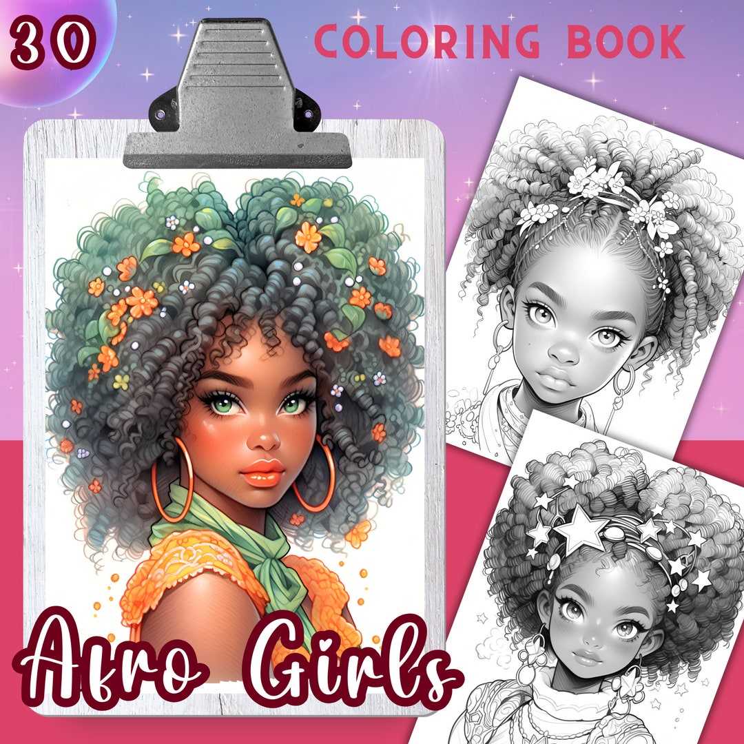 AFRO GIRL Coloring Book, 30 Coloring Pages for Adults and Kids ...