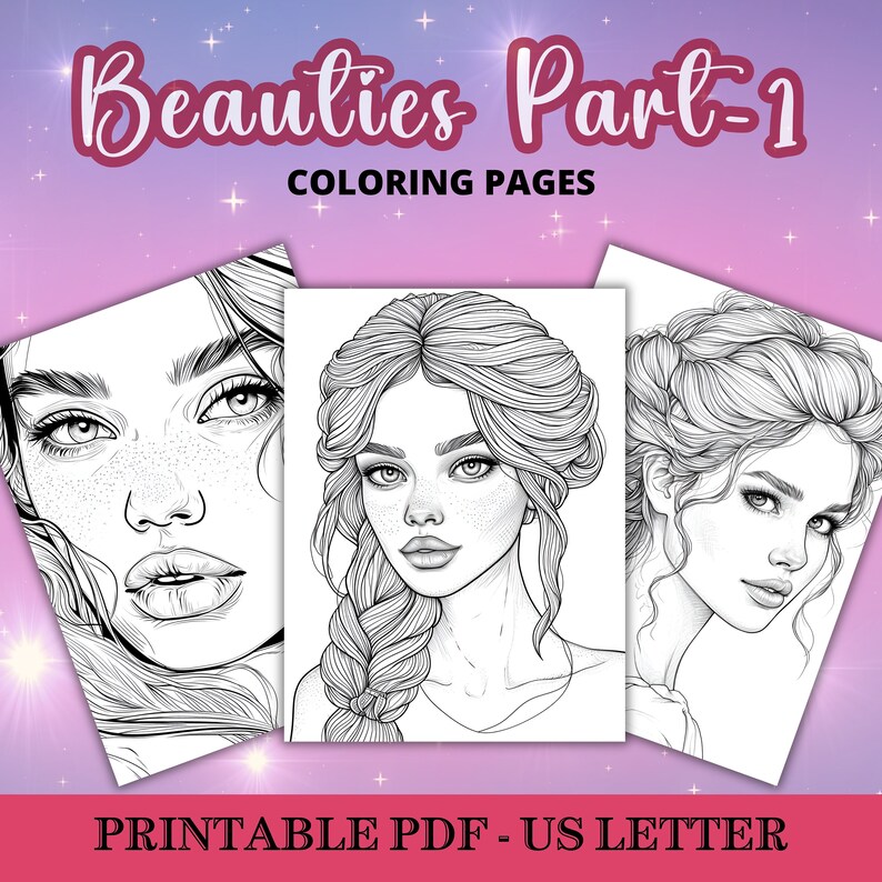 20 Coloring Pages, BEAUTIES Part-1, Coloring Book for Adults, Pretty ...