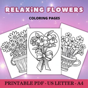 43 Coloring Pages, RELAXING FLOWERS, Coloring Book for Adults and Kids ...