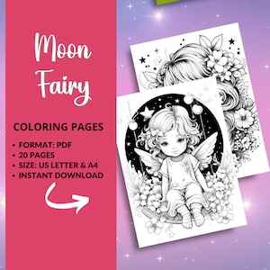 Moon Fairies Coloring Book, 20 Coloring Pages, Coloring Book for Adults ...
