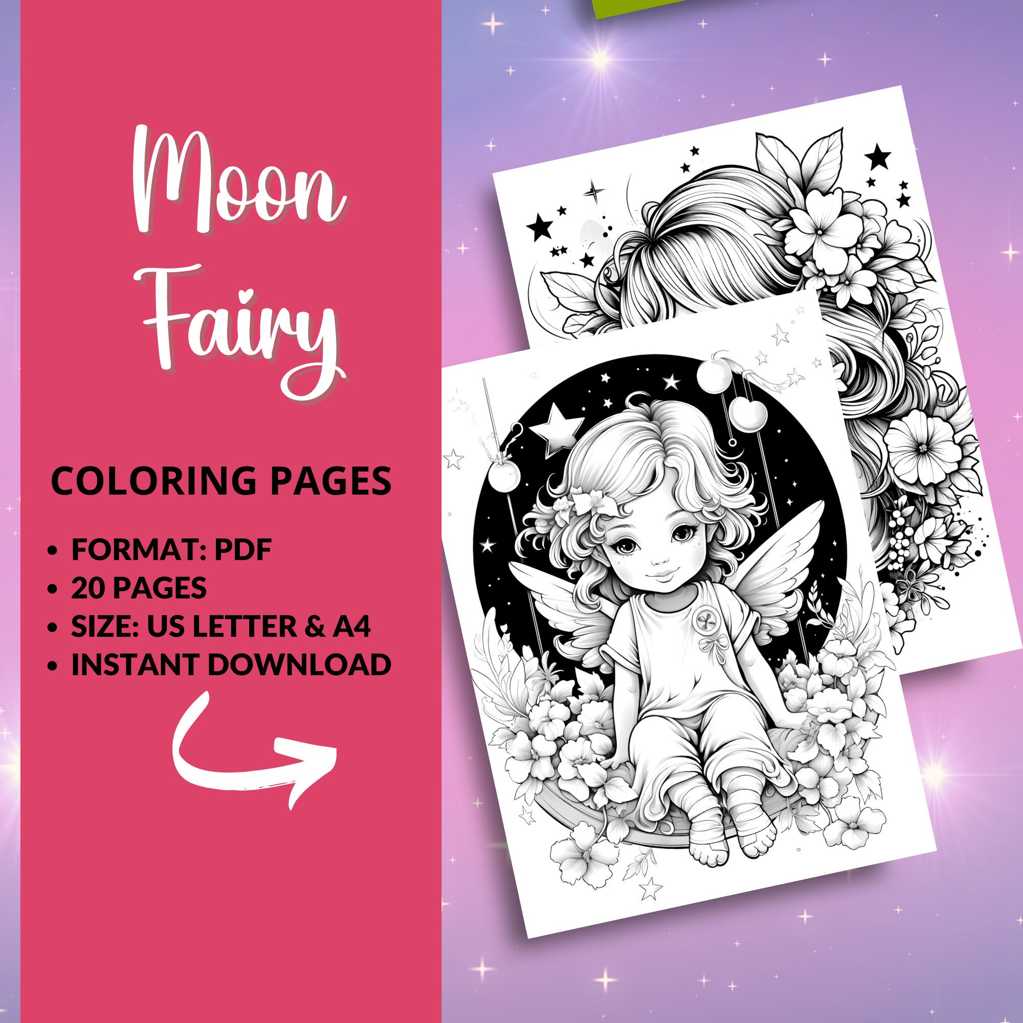 Moon Fairies Coloring Book, 20 Coloring Pages, Coloring Book for Adults ...