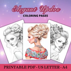ELEGANT UPDOS - 24 Coloring Pages, Coloring Book for Adults and Kids ...