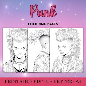 PUNK MAN, 20 Coloring Pages, Coloring Book for Adults, Grayscale ...