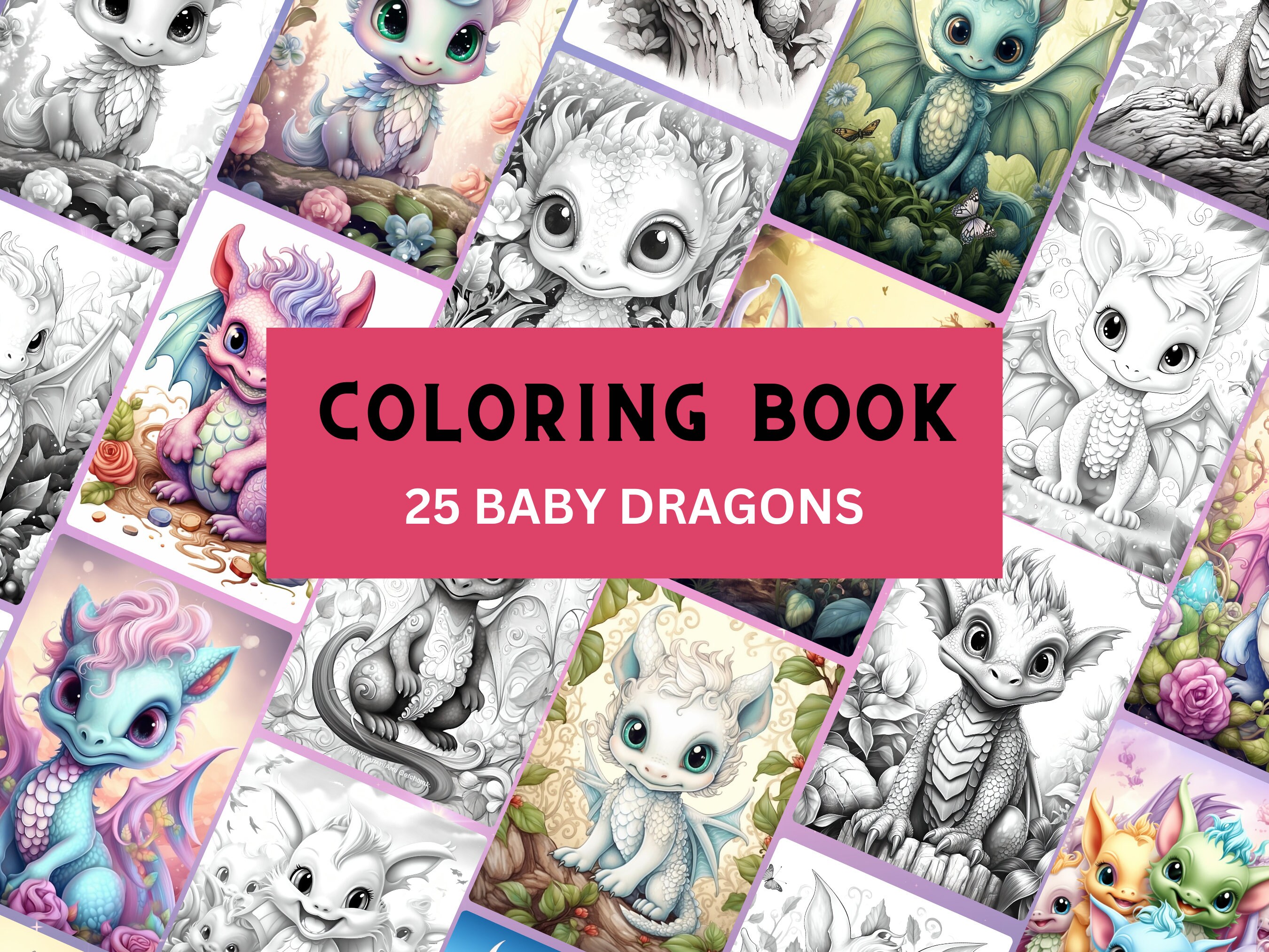 25 Baby Dragons Printable Adult Coloring Book Cute Dragon - Etsy