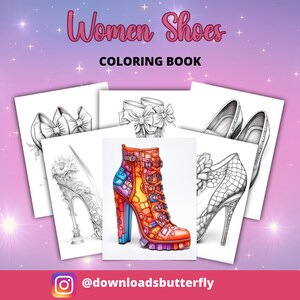 Women Shoes Coloring Book, 60 Coloring Pages, Coloring Book for Adults ...