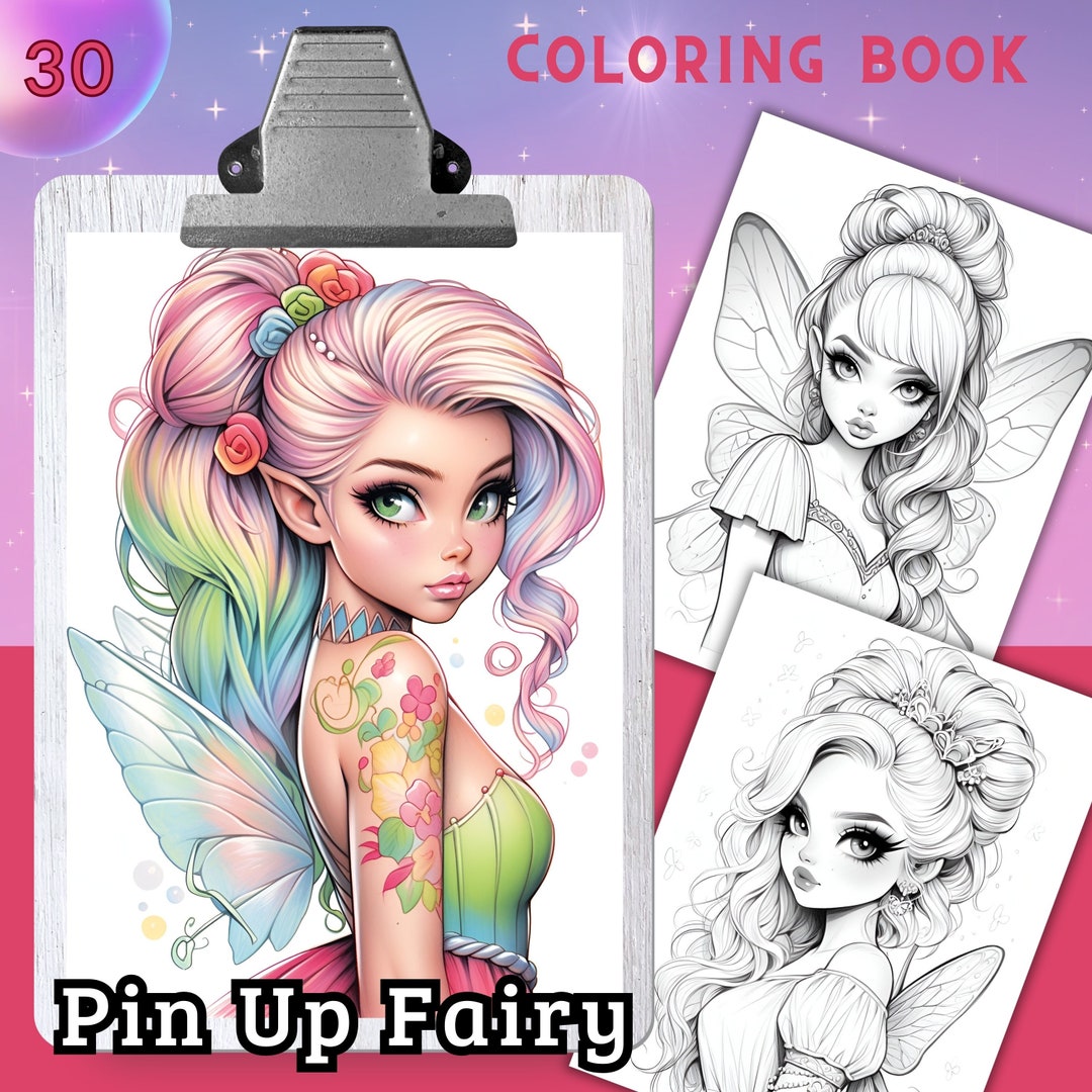 PINUP FAIRIES - 30 Coloring Pages, Coloring Book for Adults and Kids ...