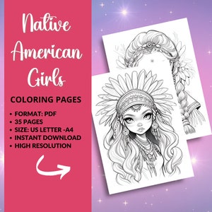 NATIVE AMERICAN Girls - 35 Coloring Pages, Coloring Book for Adults and ...