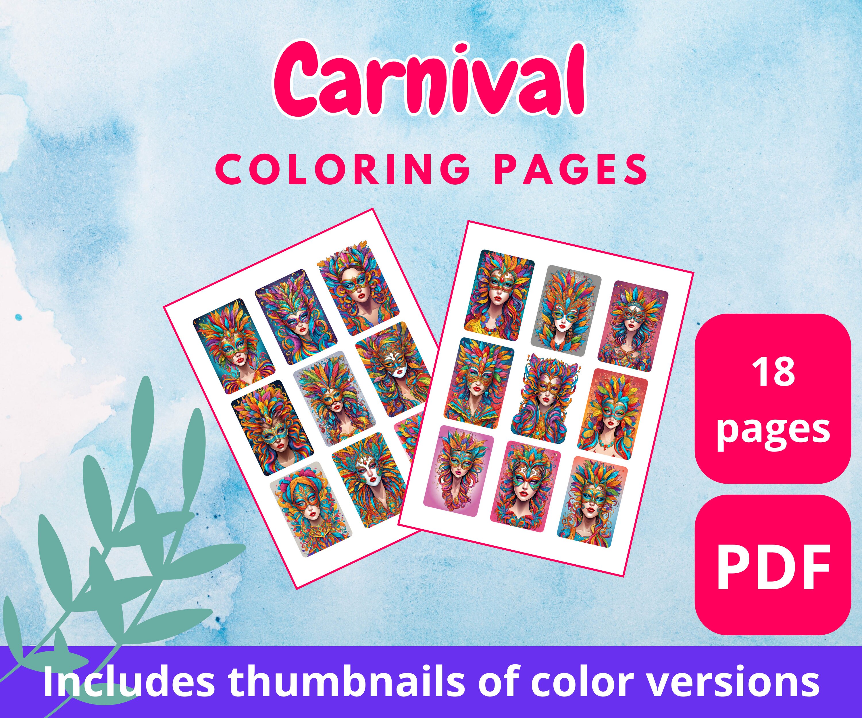Carnival Coloring Book 18 Coloring Pages for Kids & Adult - Etsy
