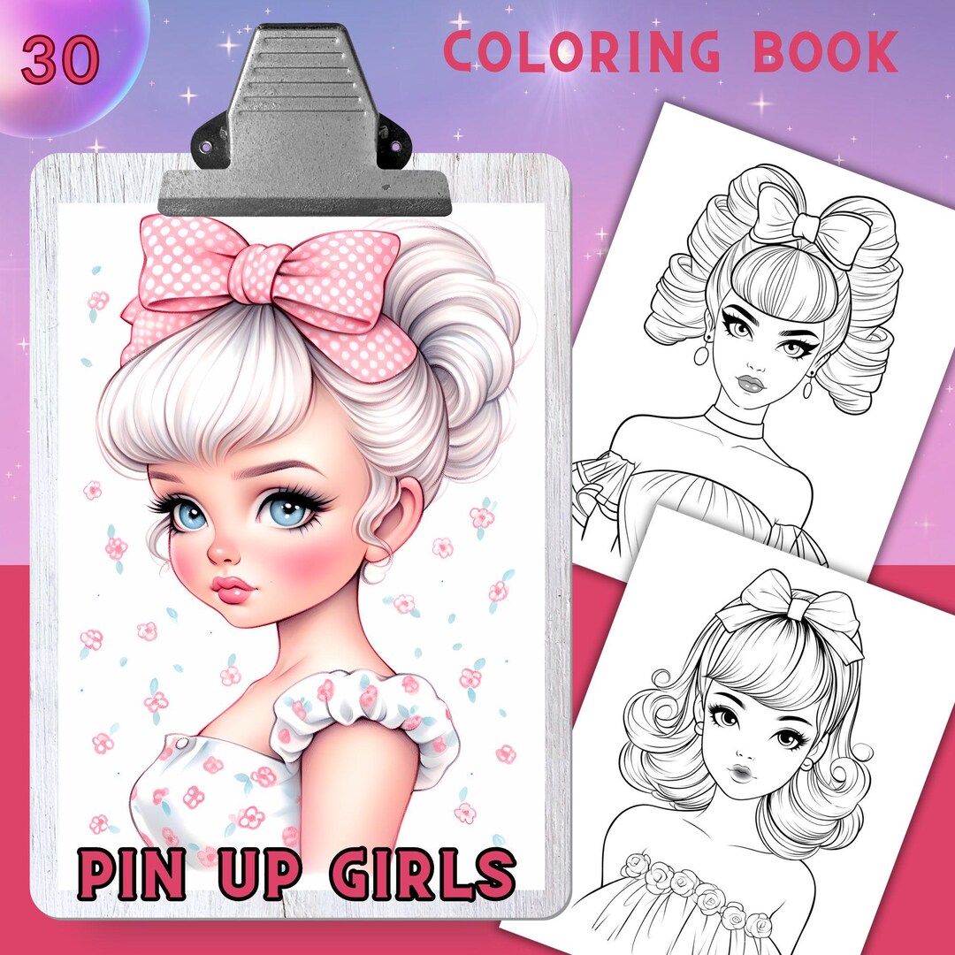 PIN-UP Girls Coloring Book, 30 Coloring Pages for Adults and Kids ...