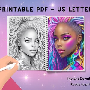 25 Coloring Pages, Afro, Curly, Dreadlock Style, Grayscale, Coloring ...