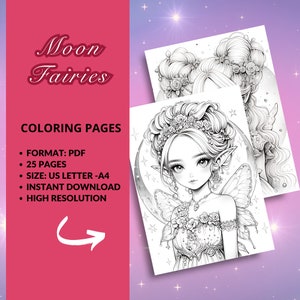 MOON FAIRIES - 25 Coloring Pages, Coloring Book for Adults and Kids ...