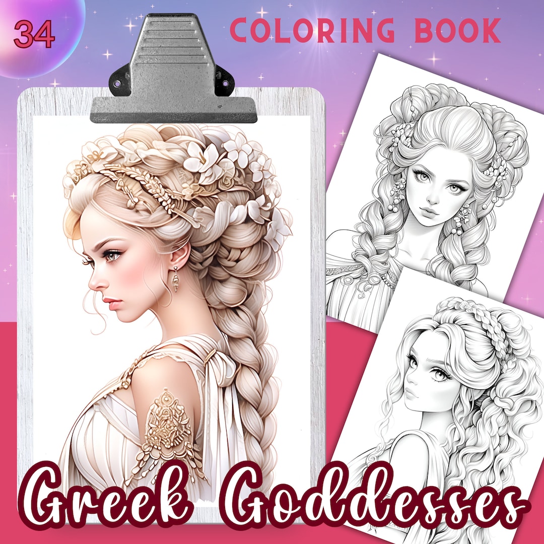 GREEK GODDESSES Coloring Book, 34 Coloring Pages for Adults and Kids ...