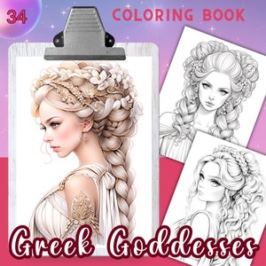 GREEK GODDESSES Coloring Book, 34 Coloring Pages for Adults and Kids ...