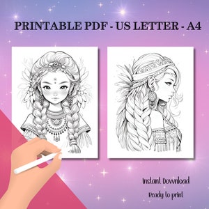 NATIVE AMERICAN Girls - 35 Coloring Pages, Coloring Book for Adults and ...