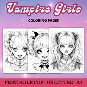 VAMPIRE GIRLS Coloring Pages, 26 Coloring Book for Adults and Kids ...
