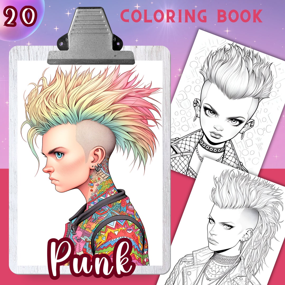 PUNK MAN, 20 Coloring Pages, Coloring Book for Adults, Grayscale ...