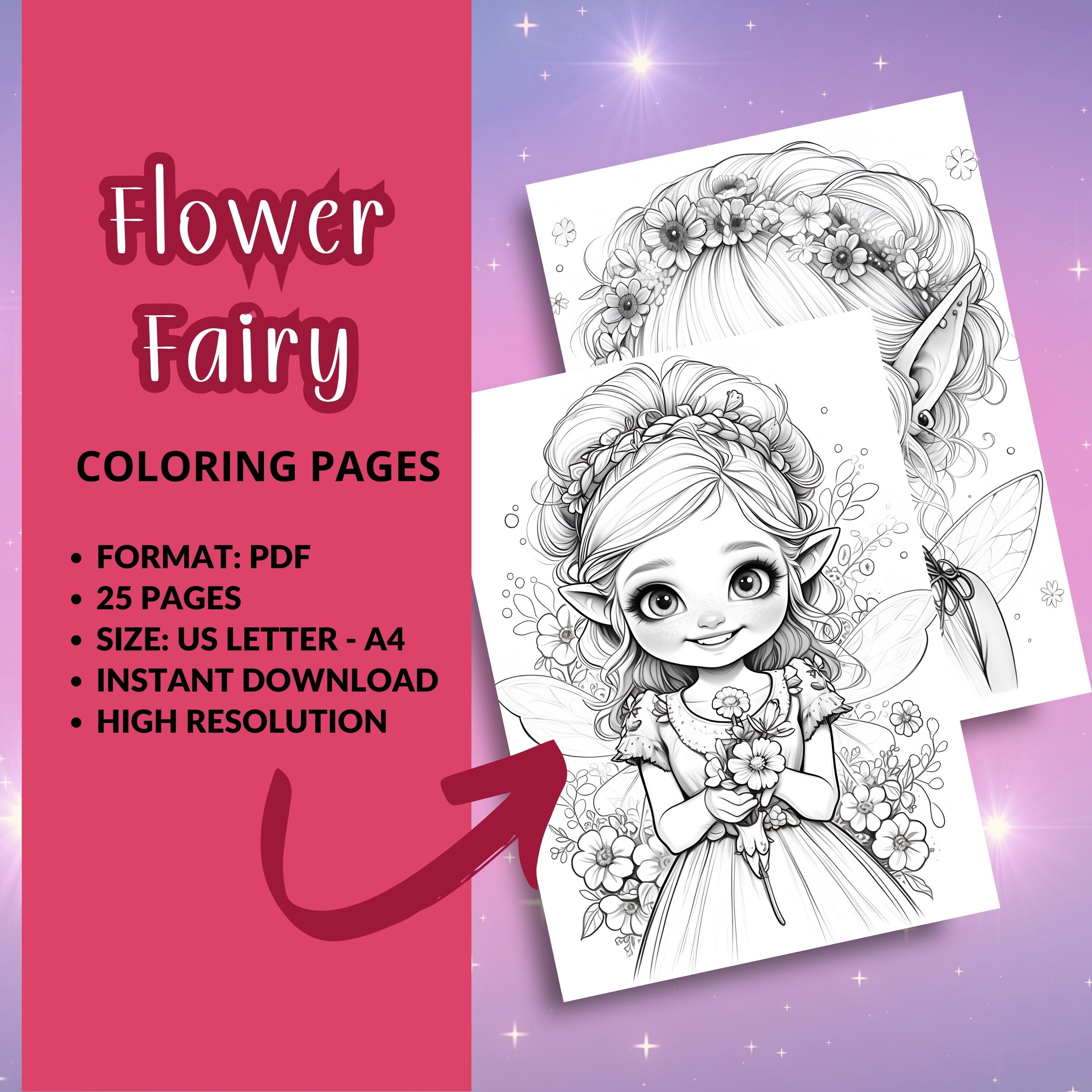 FLOWER FAIRY - 25 Coloring Pages, Coloring Book for Adults and Kids ...