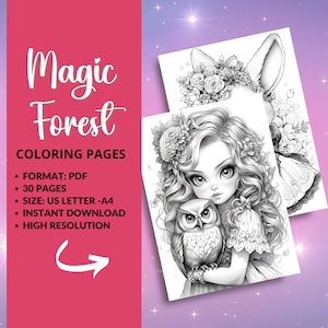 MAGIC FOREST - 30 Coloring Pages, Coloring Book for Adults and Kids ...